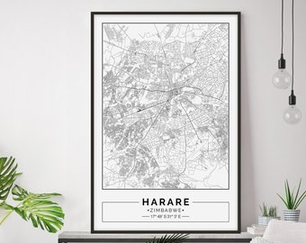 Harare Map Poster - Etsy