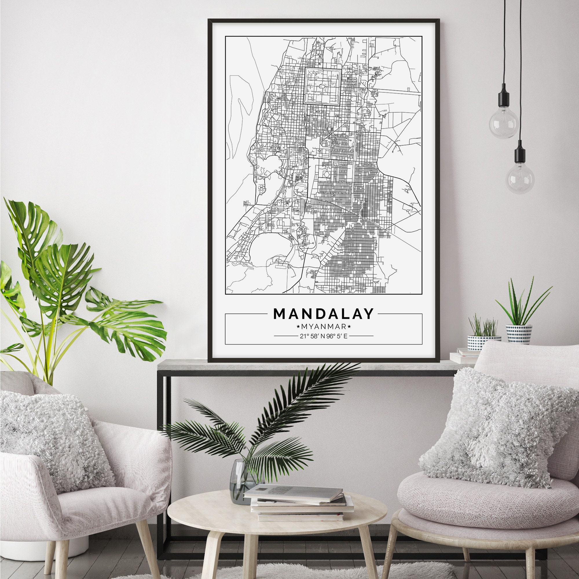 Mandalay map print Mandalay map poster Mandalay wall art | Etsy