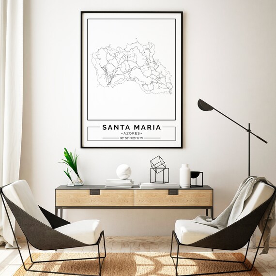 Wall Hangings Santa Maria Map Santa Maria Print Santa Maria Azores ...
