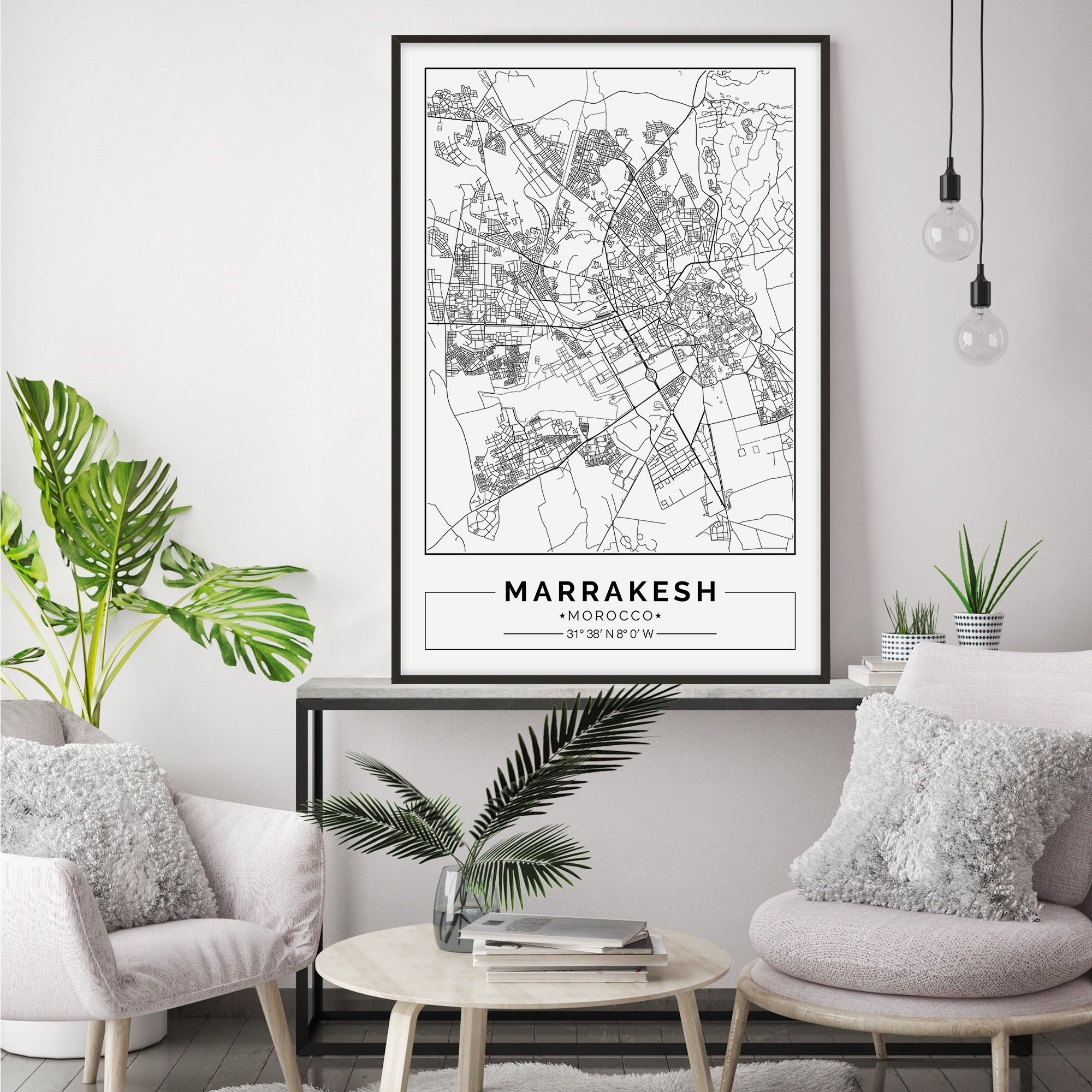 Marrakesh map print Marrakesh map poster Marrakesh wall art | Etsy