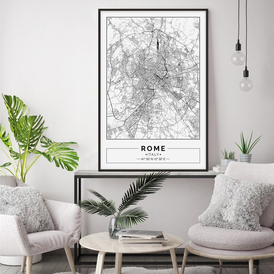 Rome Map Print Rome Map Poster Rome Wall Art Rome Italy Art - Etsy