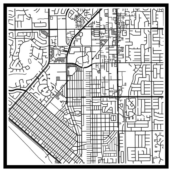 D615v4 Huntington Beach Map Poster Wall Art Ca City Map Road Map Gift ...