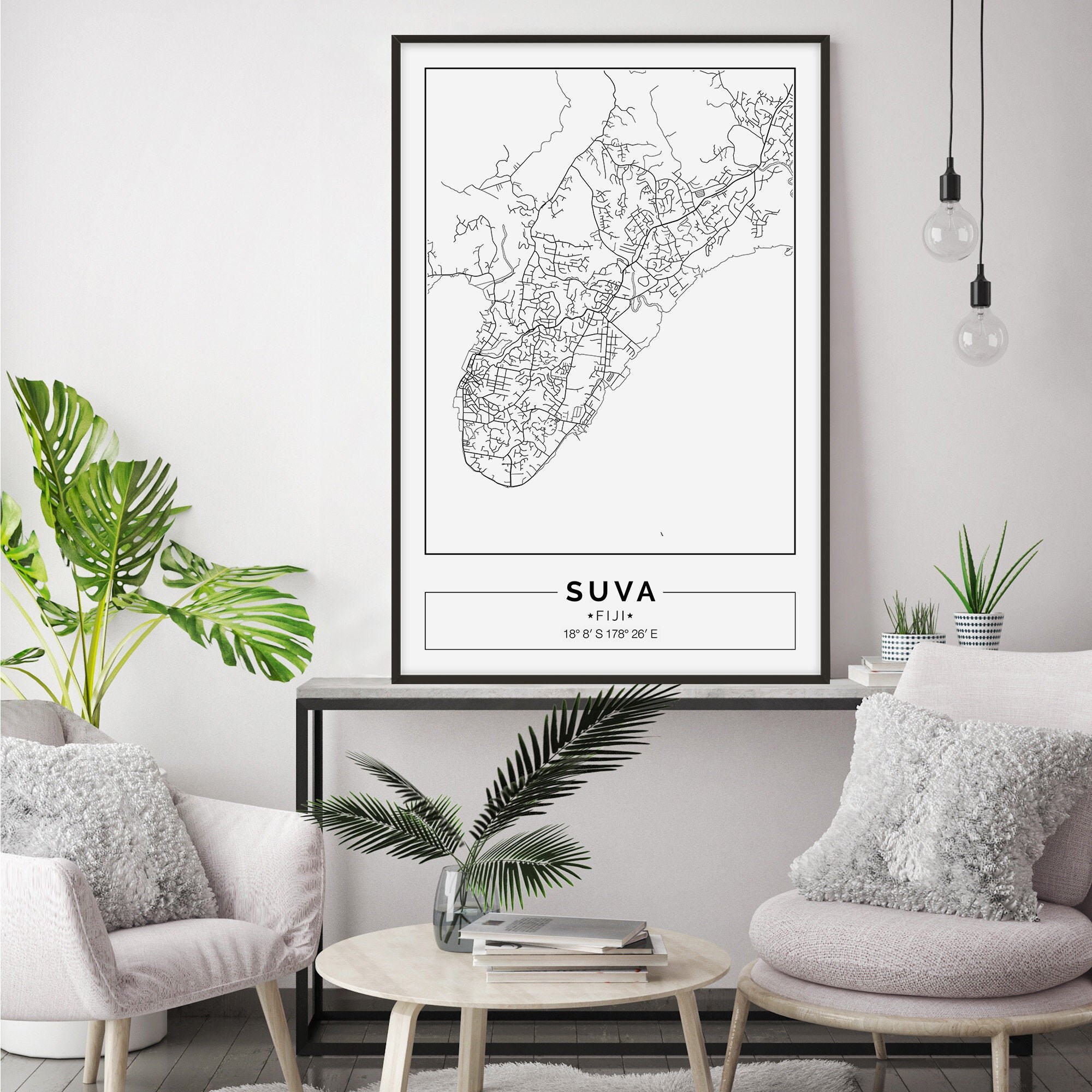 Suva map print Suva map poster Suva wall art Suva Fiji art | Etsy