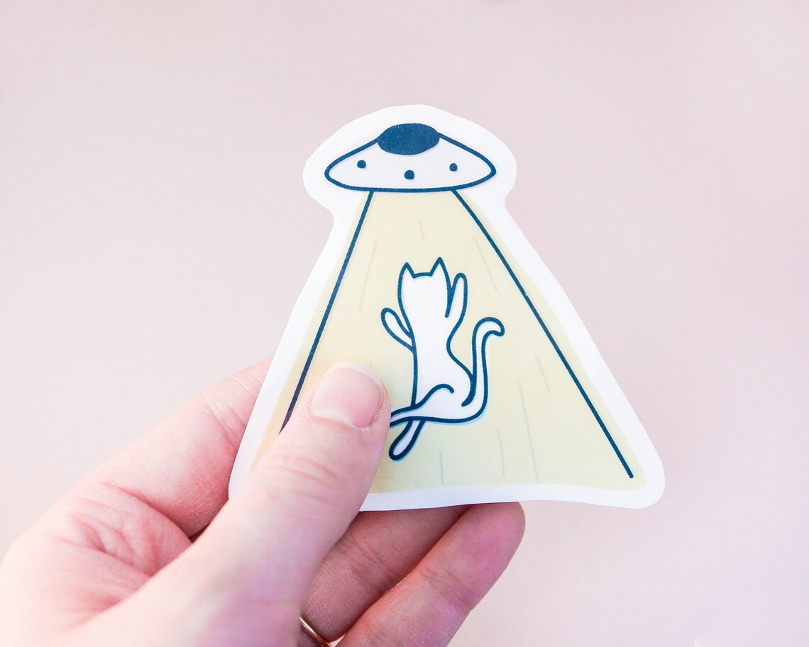 UFO Cat Sticker. Abducted Sticker. Aliens Sticker. UFO Alien - Etsy