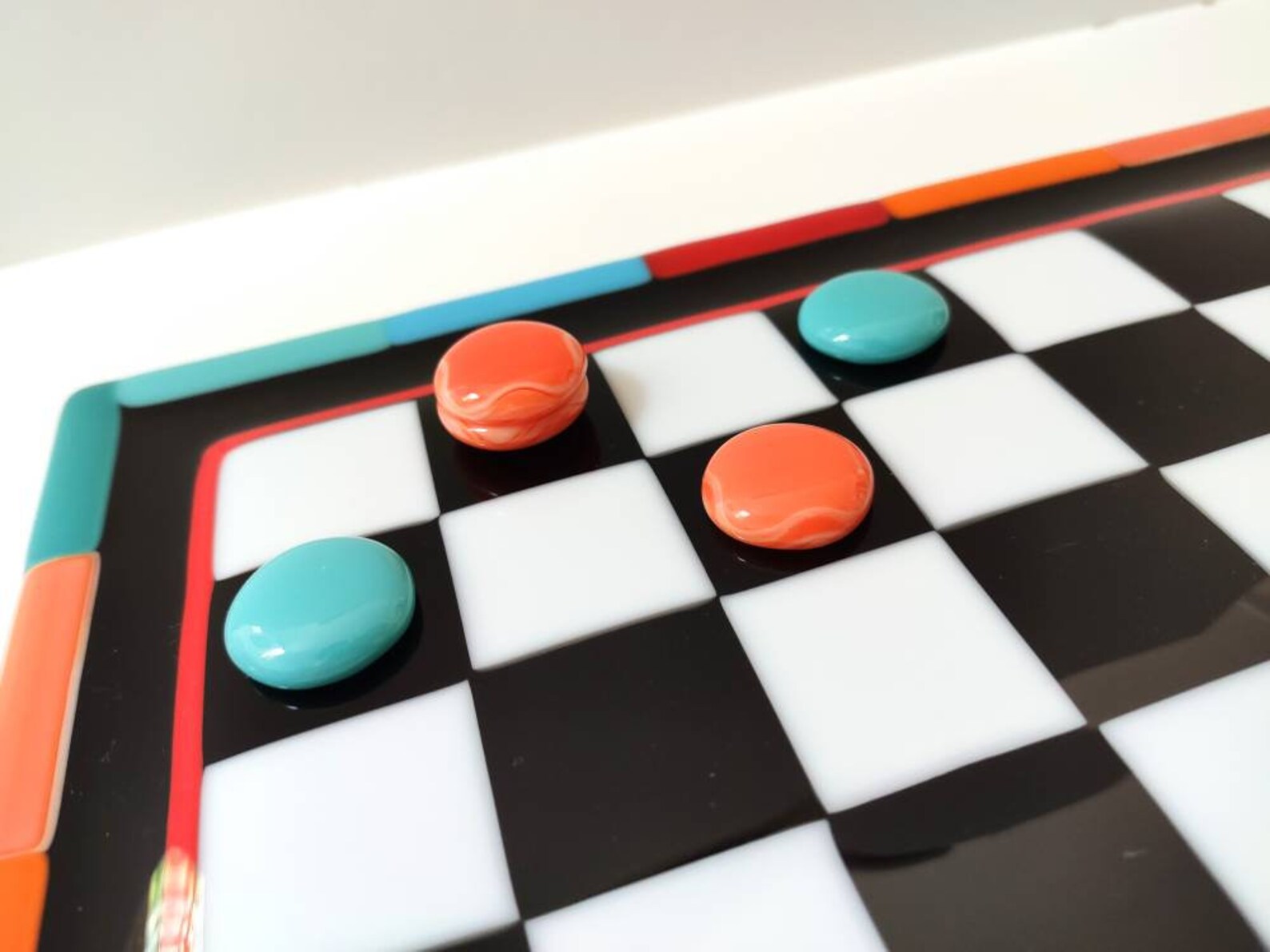 Checker board fused glass rainbow checkers set chess board | Etsy