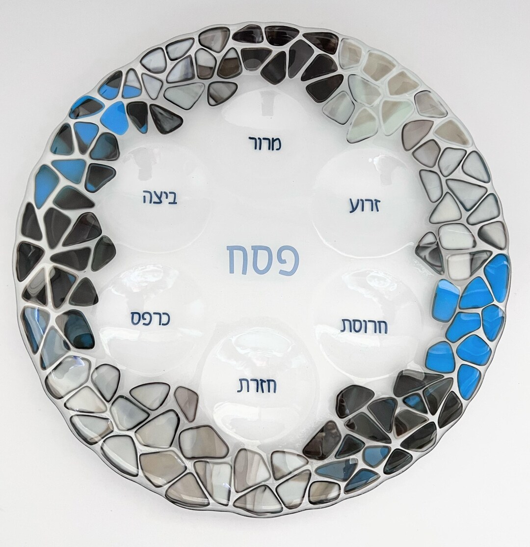 Seder Plate for Passover - Ocean Colored Mosaic Judaica - Jewish ...