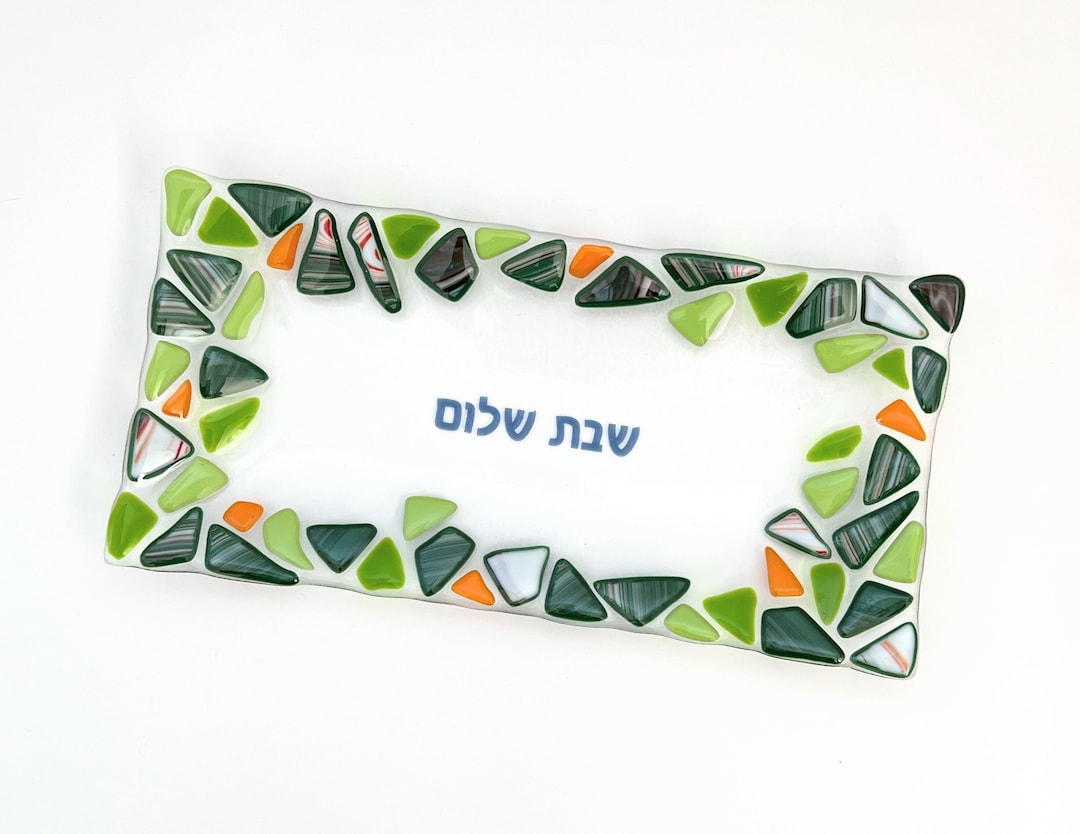 Fused Glass Shabbat Shalom Platter - Mosaic Challah Tray - Jewish ...