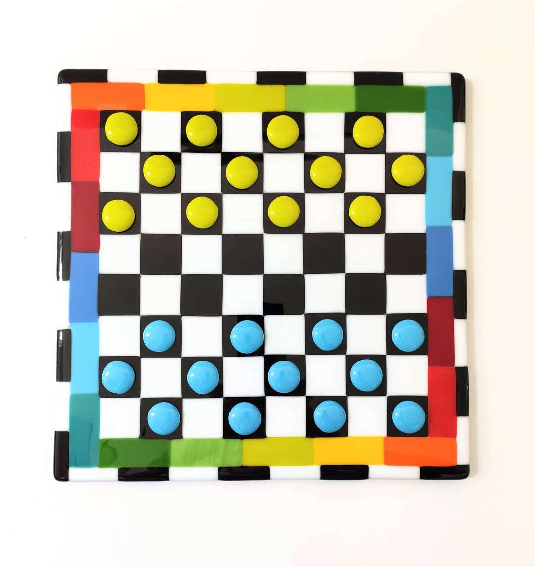 Checker Board Fused Glass - Rainbow Checkerboard Set - Chess Board ...