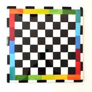 Checker Board Fused Glass - Rainbow Checkerboard Set - Chess Board ...