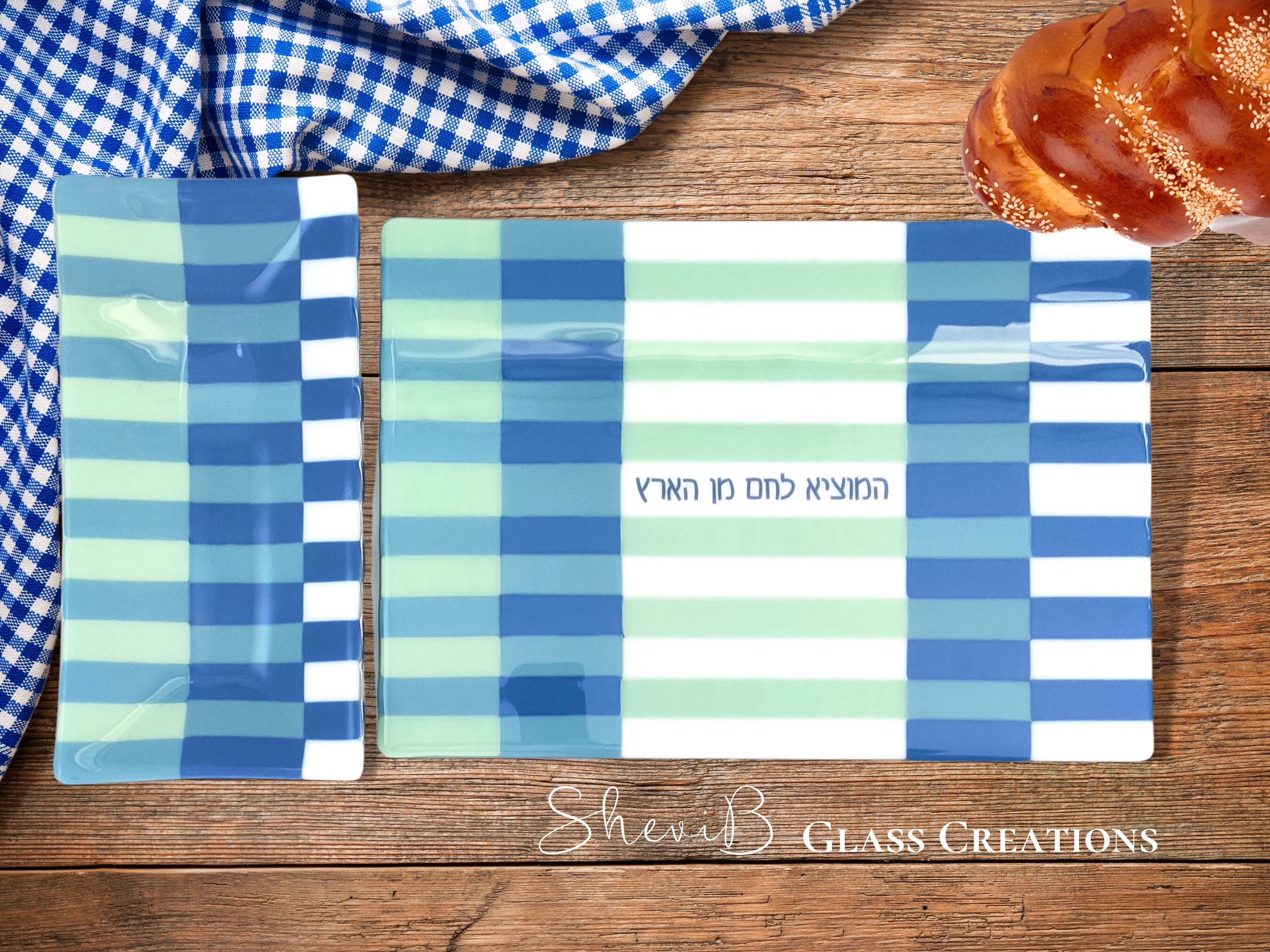 Challah board - blue and white fused glass challah tray - modern ...