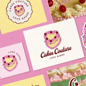 Vintage Cake Logo - Premade Cute 70s Cake Logo, Bakery Cake Cupcake ...