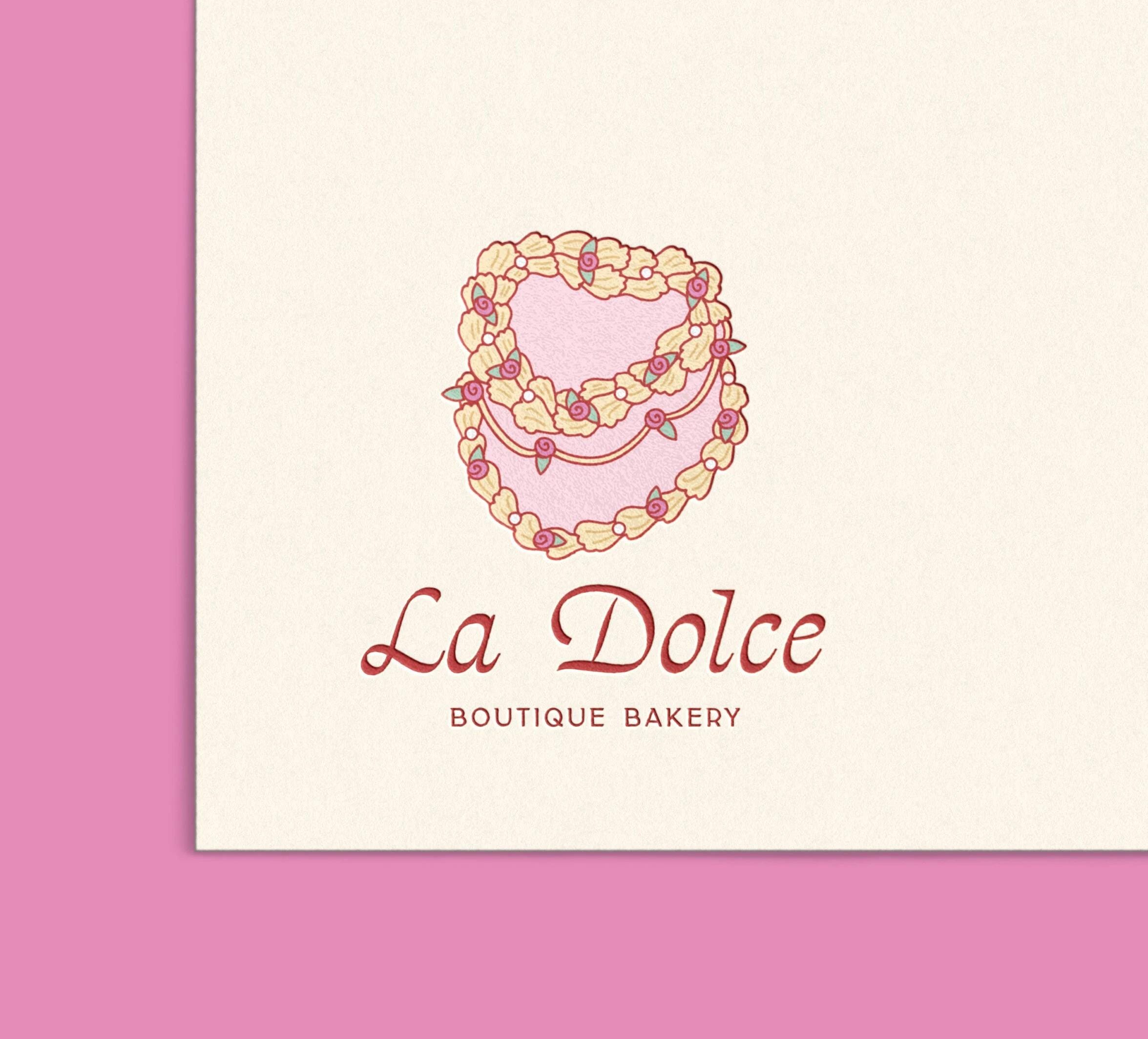 Vintage Cake Logo: 70s Bakery Branding, Pink Cherry Logo Design ...
