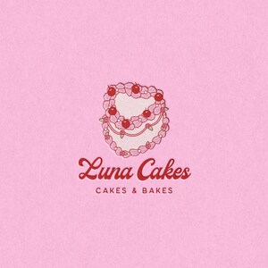 Vintage Pink Cake Logo Premade Cute Decorative Cake Brand, Cake Logo ...