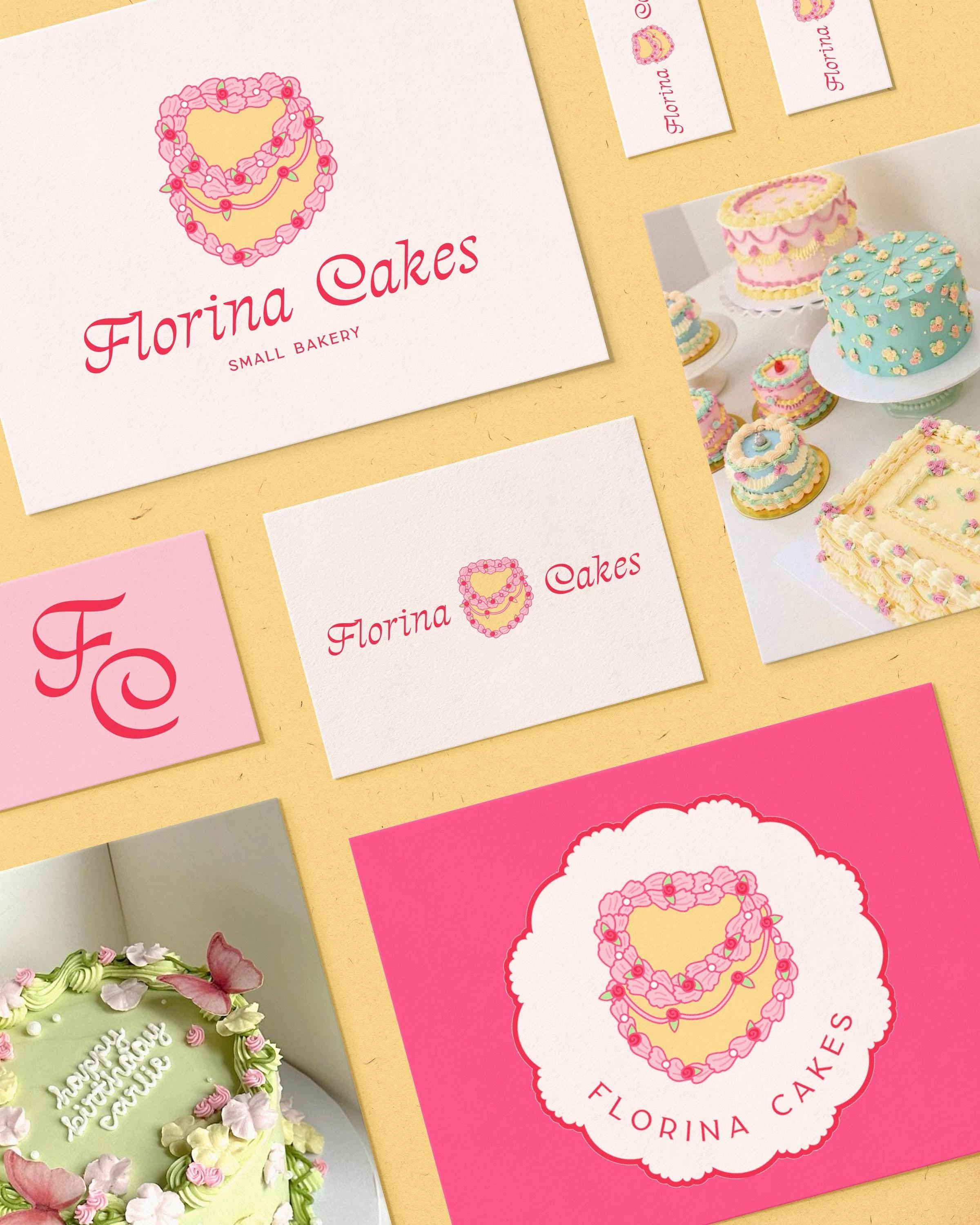 Vintage Cake Logo: 70s Bakery Branding, Pink Cherry Logo Design ...