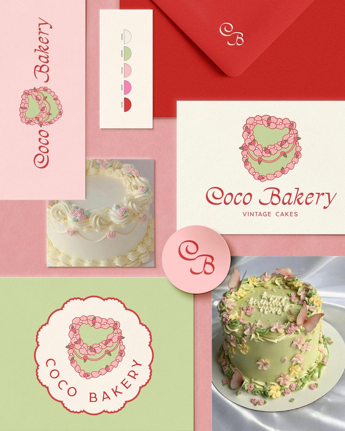 Vintage Cake Logo: 70s Bakery Branding, Pink Cherry Logo Design ...