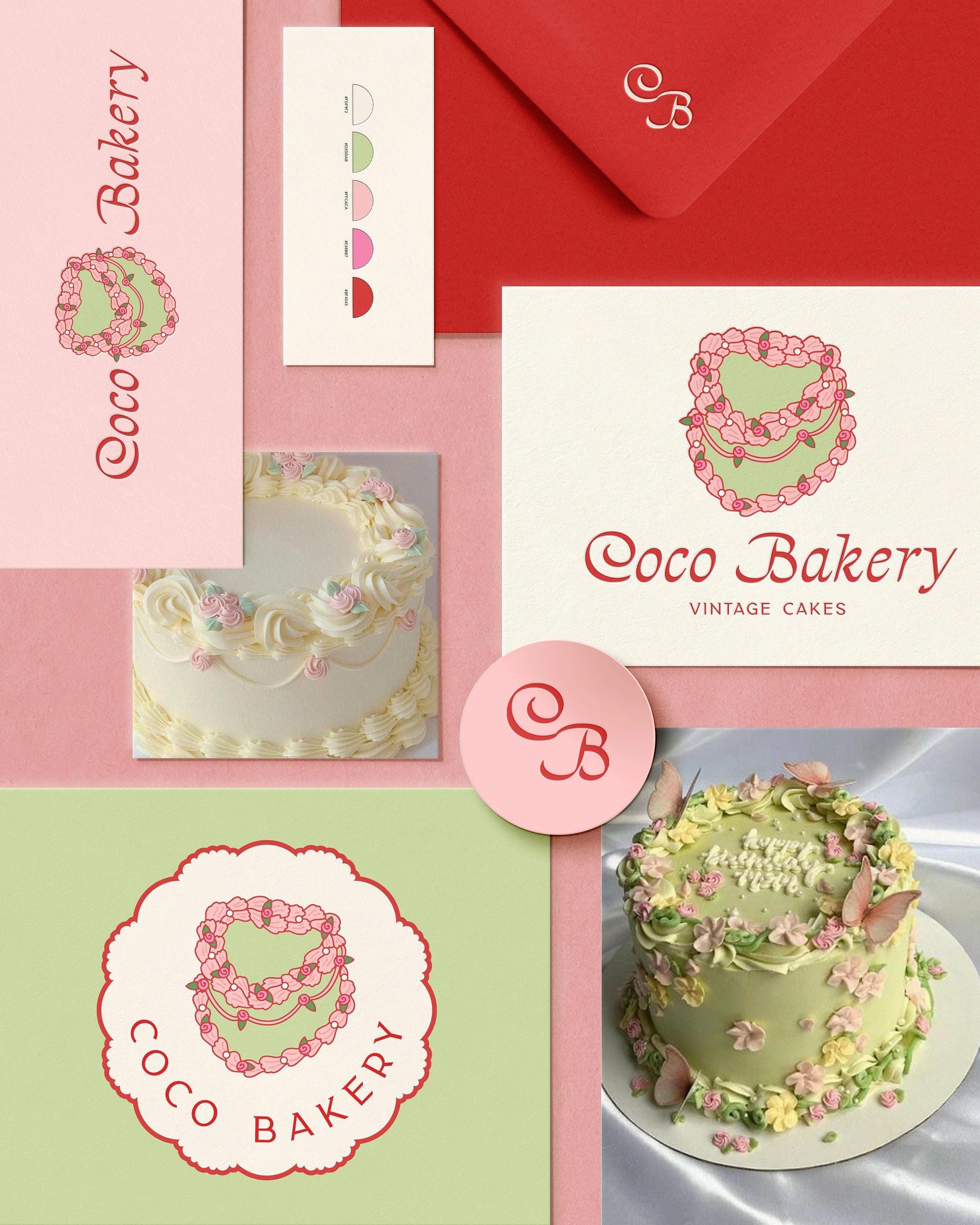 Vintage Cake Logo: 70s Bakery Branding, Pink Cherry Logo Design ...