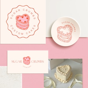 Vintage Cake Logo - Premade Cute 70s Cake Logo, Bakery Cake & Cupcake ...