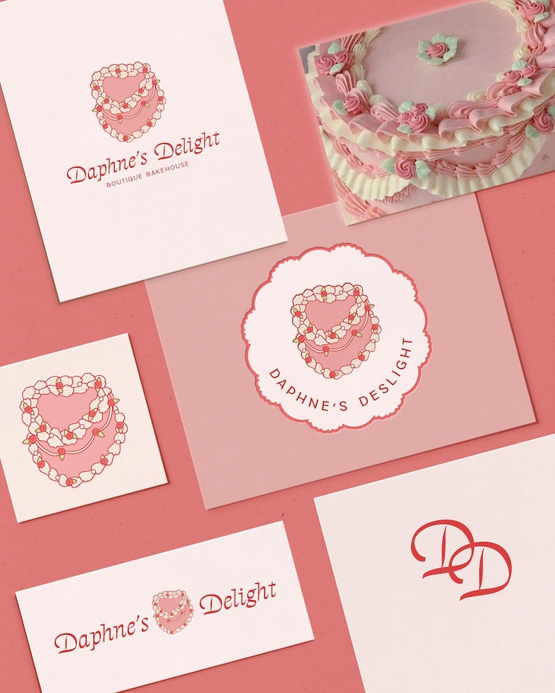 Vintage Cake Logo: 70s Bakery Branding, Pink Cherry Logo Design ...