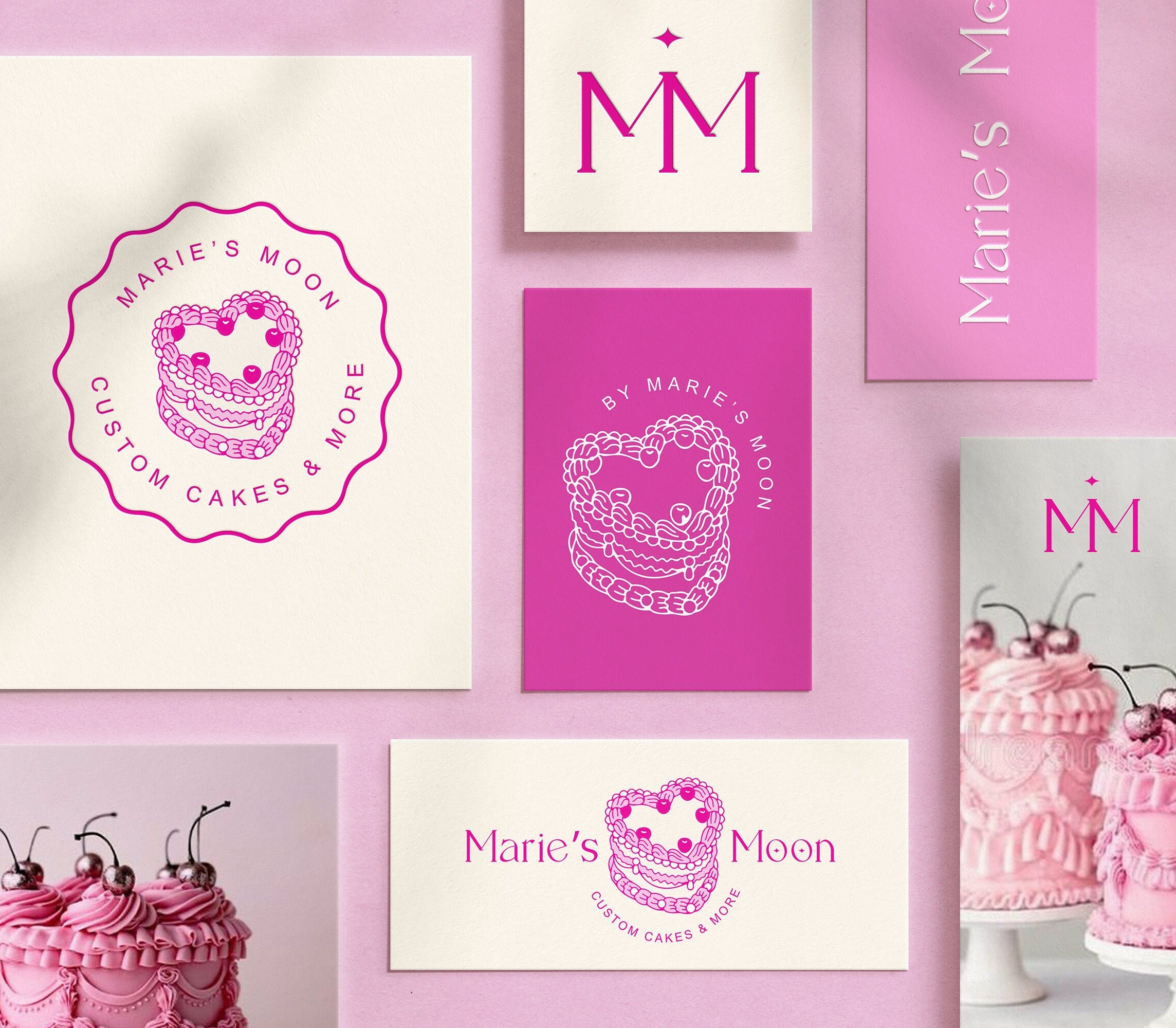Vintage Cake Logo Design: Premade Logo, 70s Retro Bakery Branding Set ...