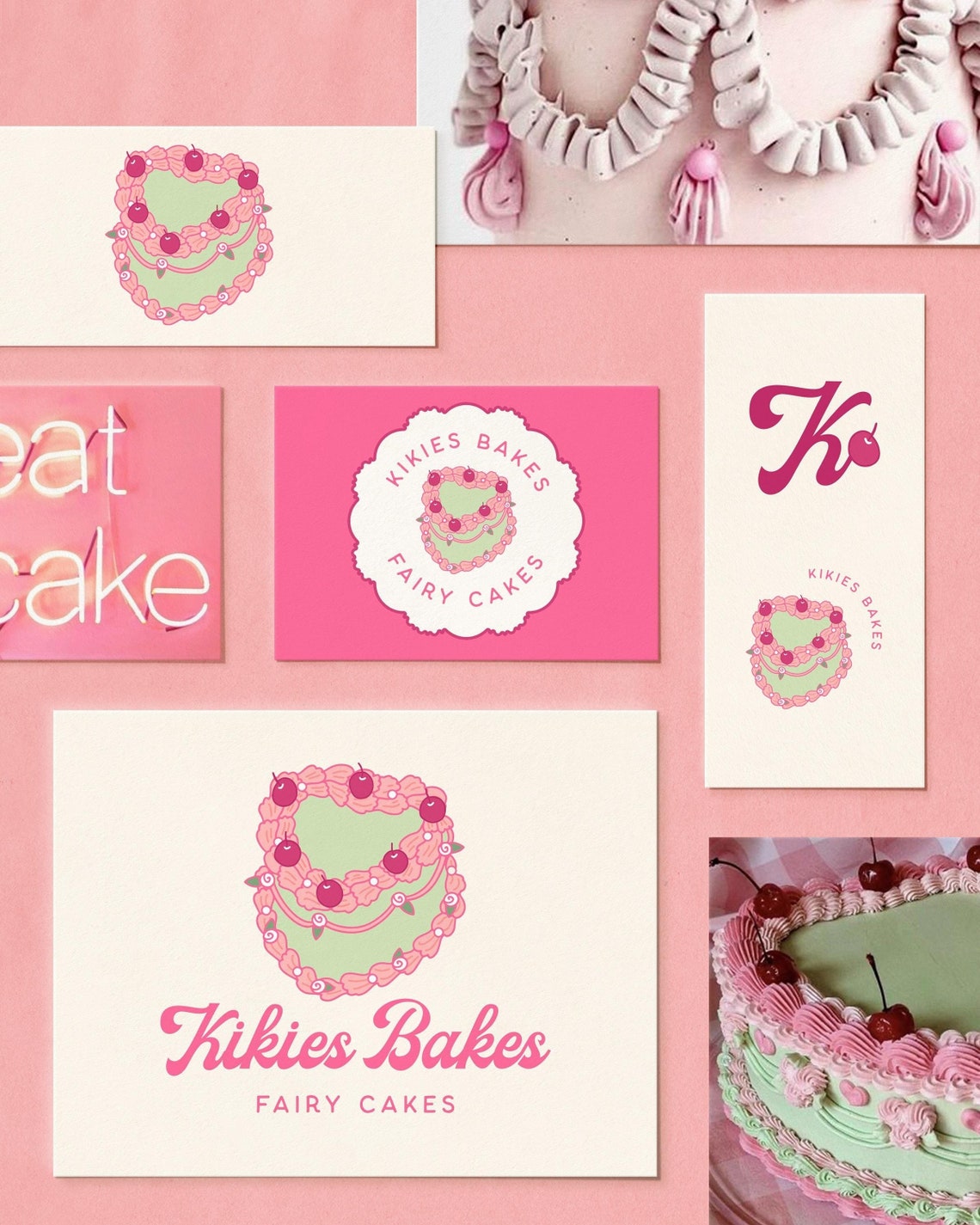 Vintage Cake Logo: 70s Bakery Branding, Pink Cherry Logo Design ...