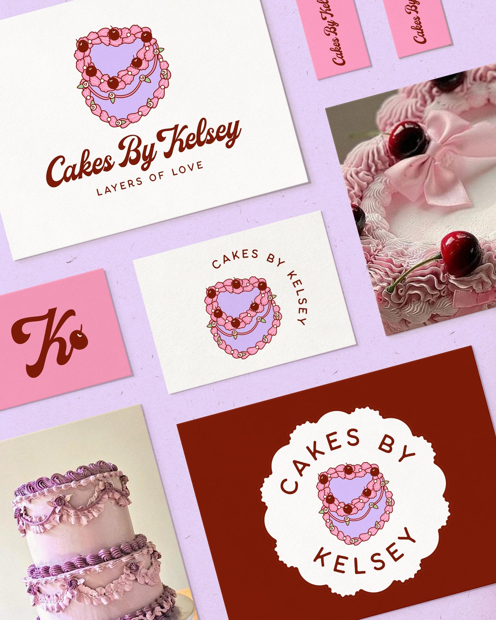 Vintage Cake Logo: 70s Bakery Branding, Pink Cherry Logo Design ...