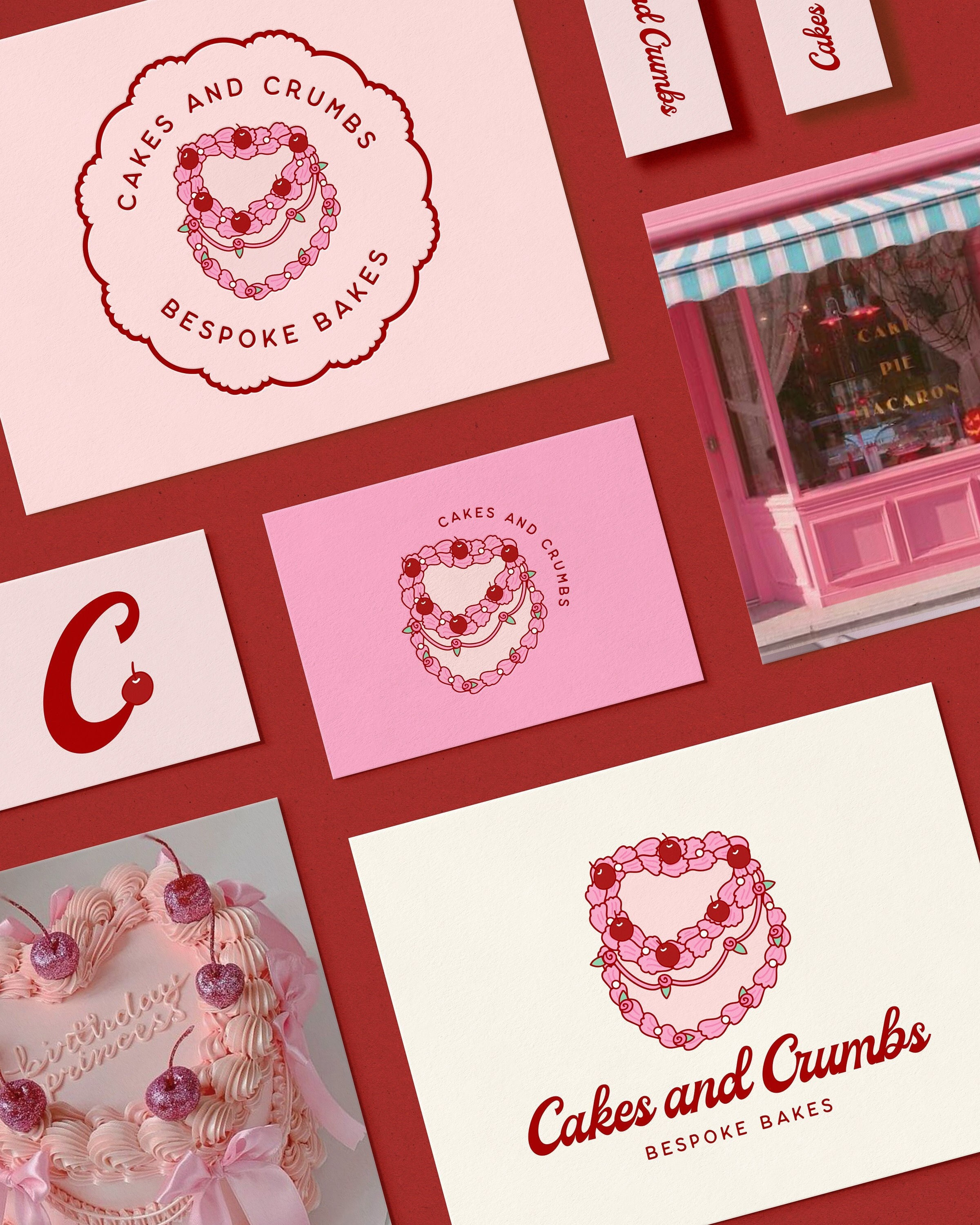 Vintage Cake Logo: 70s Bakery Branding, Pink Cherry Logo Design ...