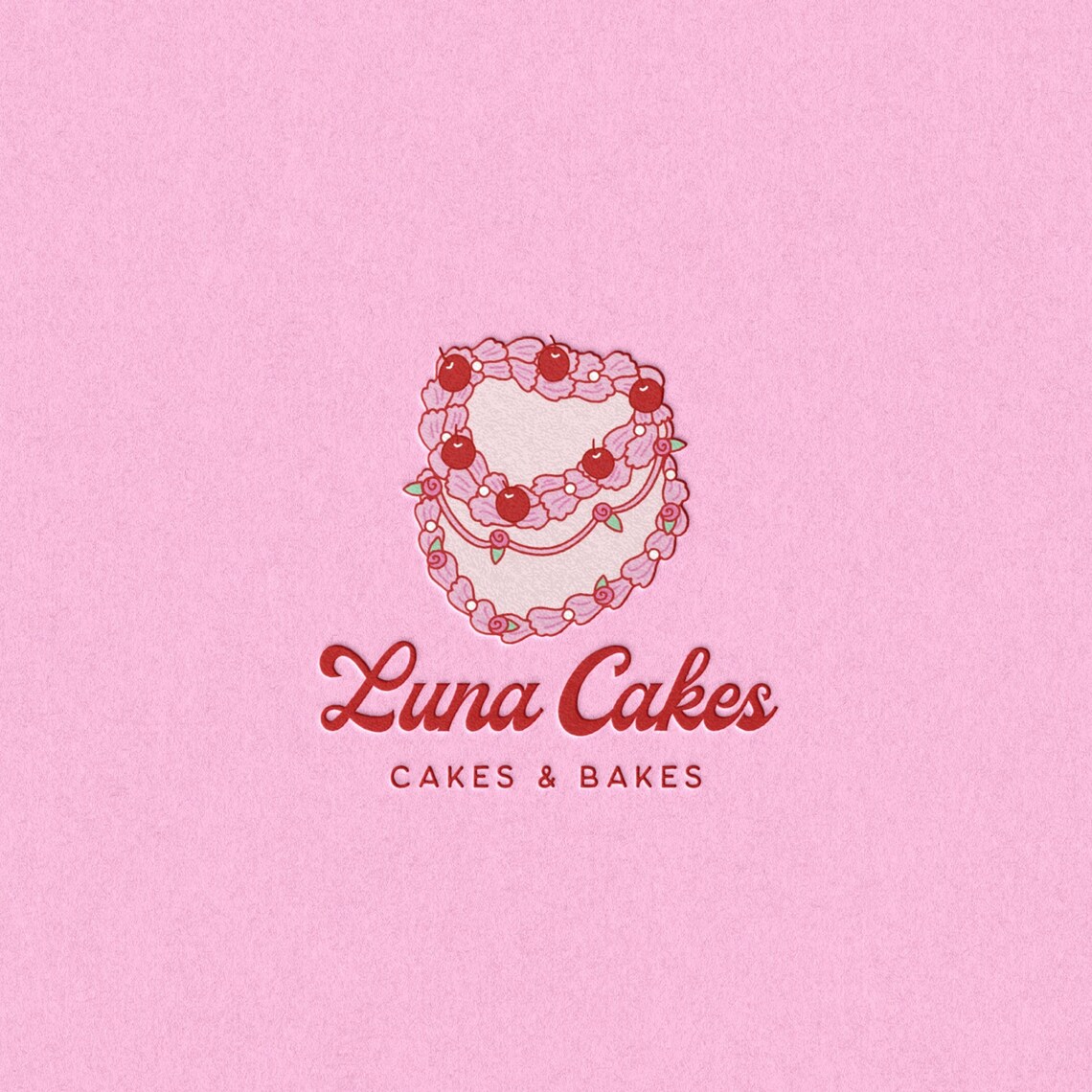 Vintage Cake Logo: 70s Bakery Branding, Pink Cherry Logo Design ...