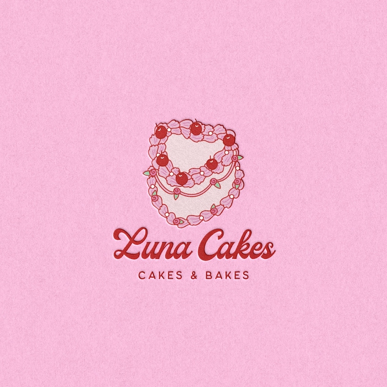 Vintage Cake Logo: 70s Bakery Branding, Pink Cherry Logo Design ...