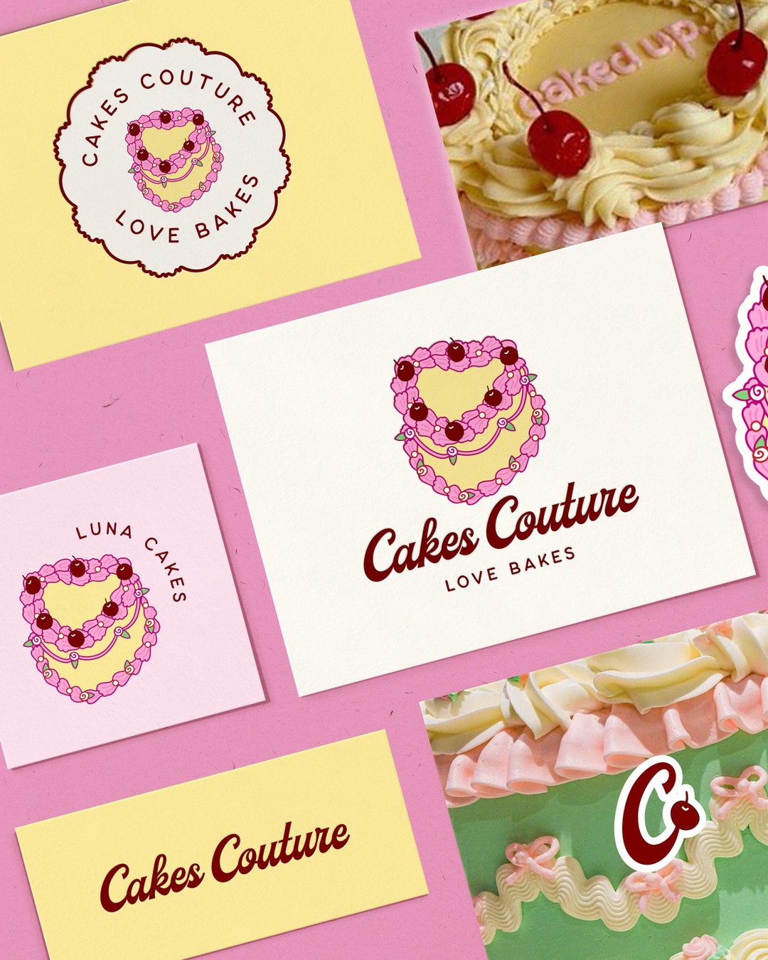 Vintage Pink Cake Logo Premade Cute Decorative Cake Brand, Cake Logo ...