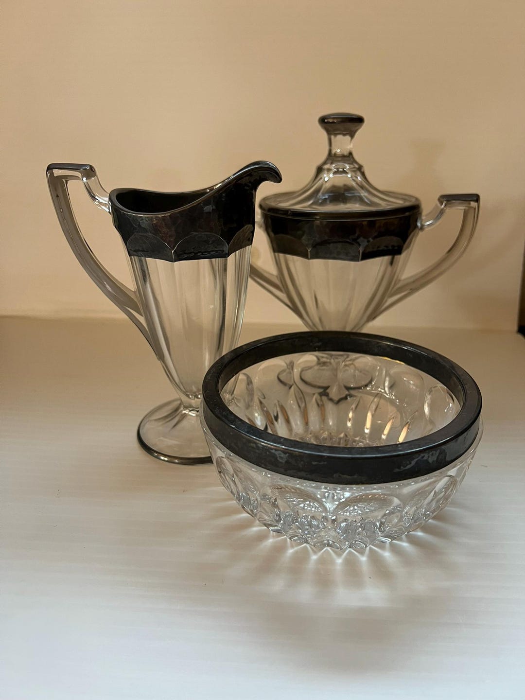 Leaded Crystal Sugar Bowl With Lid, Creamer, and Small Serving Bowl ...