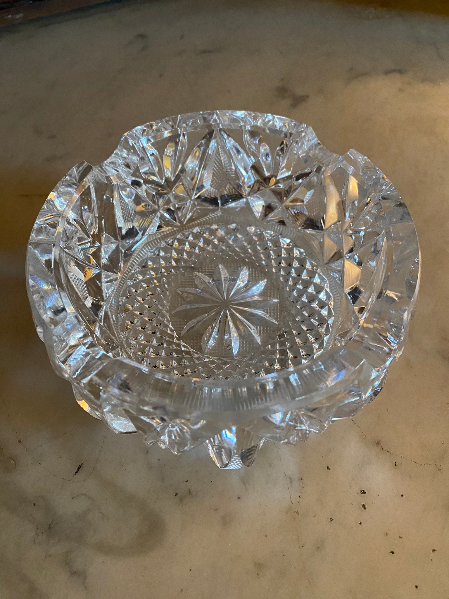 Beautiful Crystal Ashtray Heavy Vintage Ashtray MCM Tobacciana Round Collectible Crystal Ashtray ...