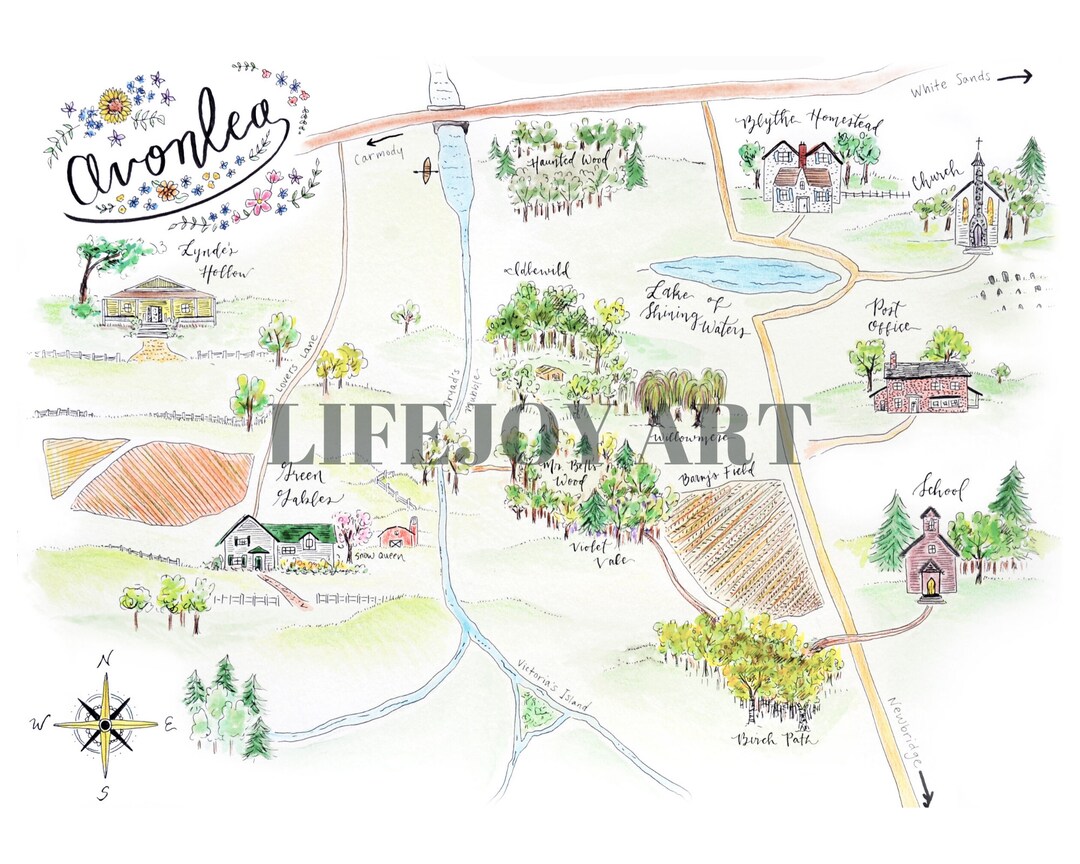 Avonlea Map anne of Green Gables Watercolour Print 8x10 or 11x14 - Etsy