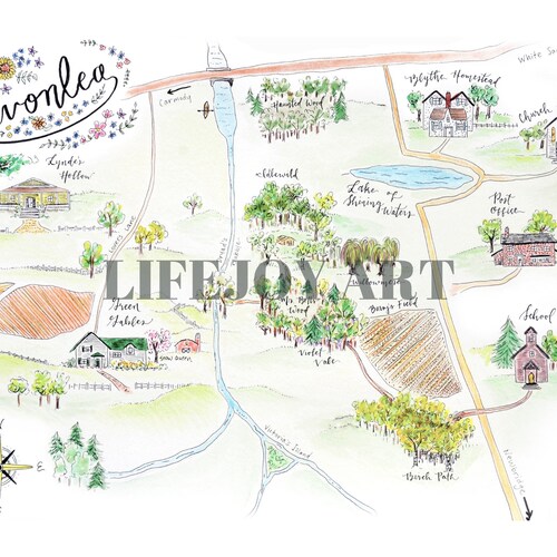 Anne of Green Gables and Avonlea Watercolor Map Art Print - Etsy