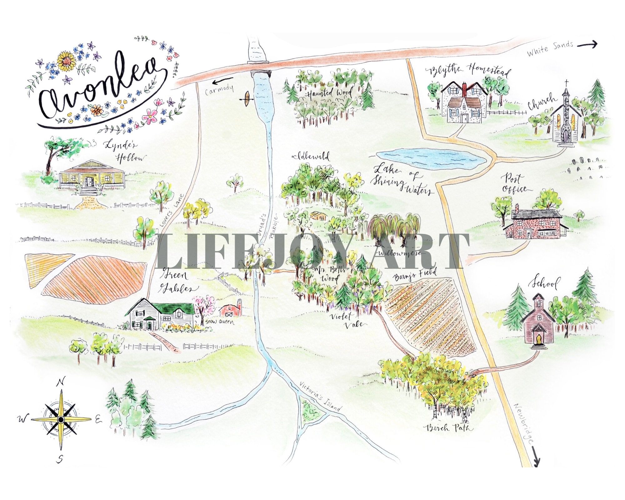 Avonlea Map Anne of Green Gables Watercolour Print 8x10 - Etsy Nederland