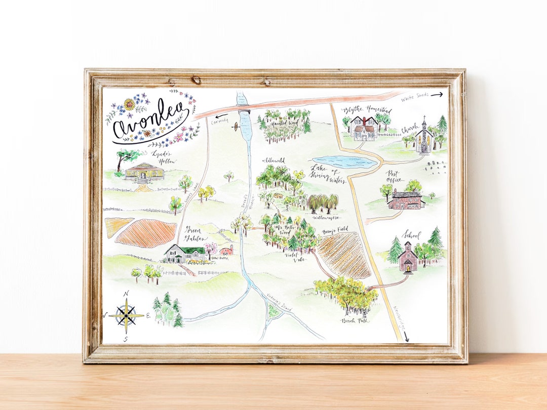 Avonlea Map anne of Green Gables Watercolour Print 8x10 or 11x14 - Etsy