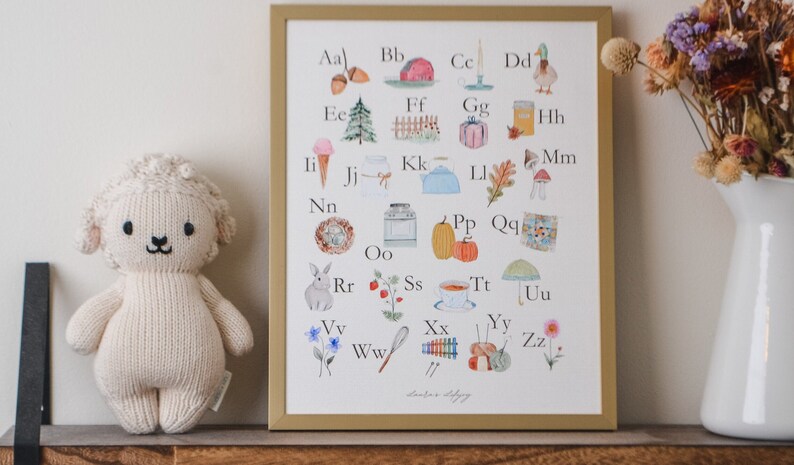 Watercolor Alphabet Poster: Educational ABC Chart, Playroom Decor (8x10 ...