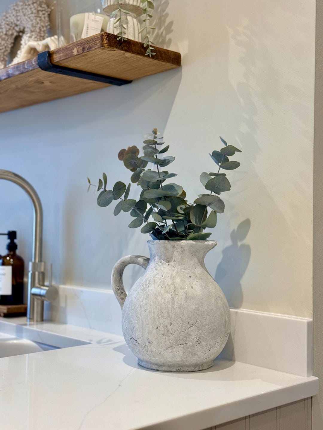Rustic Stone Jug Vase – Distressed Grey Concrete Effect – Farmhouse ...