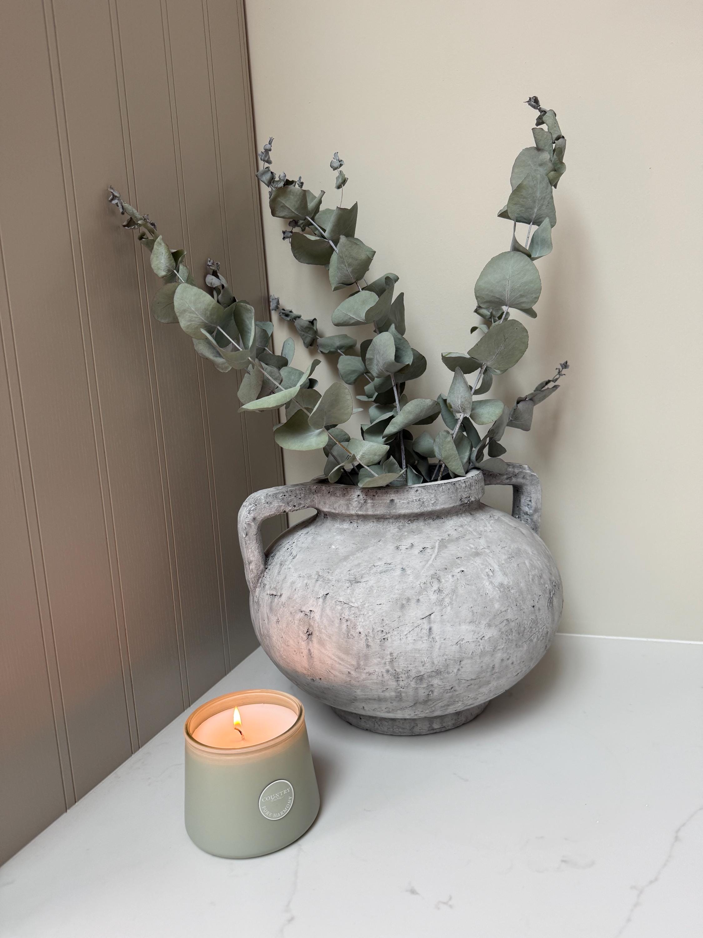 Rustic Stone Vase With Handles: Farmhouse Decor, Distressed Grey ...