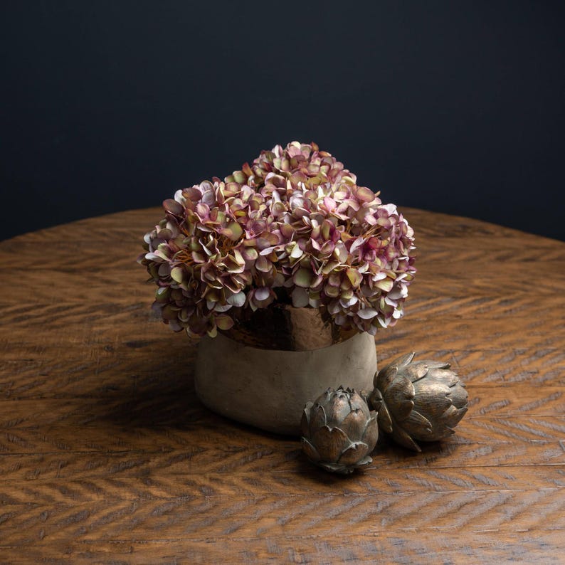 Burgundy Luxury Preserved Faux Hydrangea Single Stem – Real-touch Silk ...