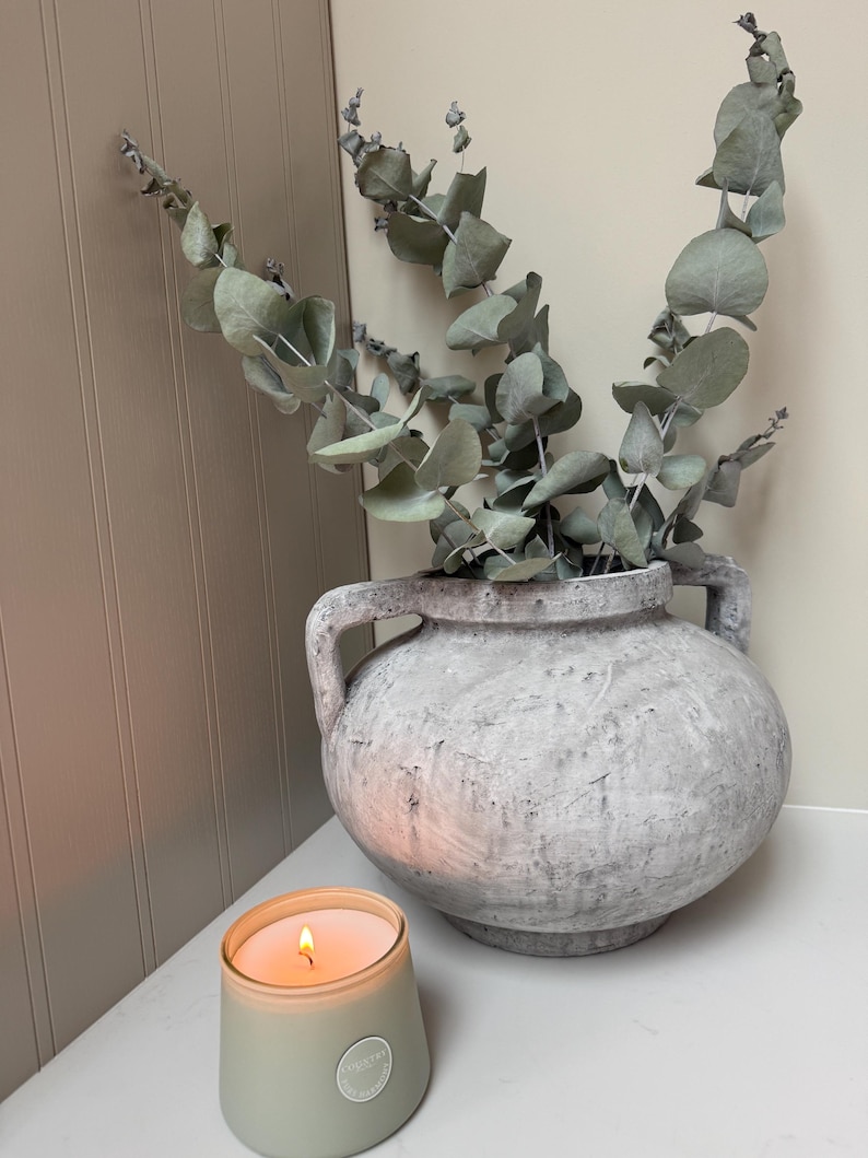 Rustic Stone Vase With Handles: Farmhouse Decor, Distressed Grey ...