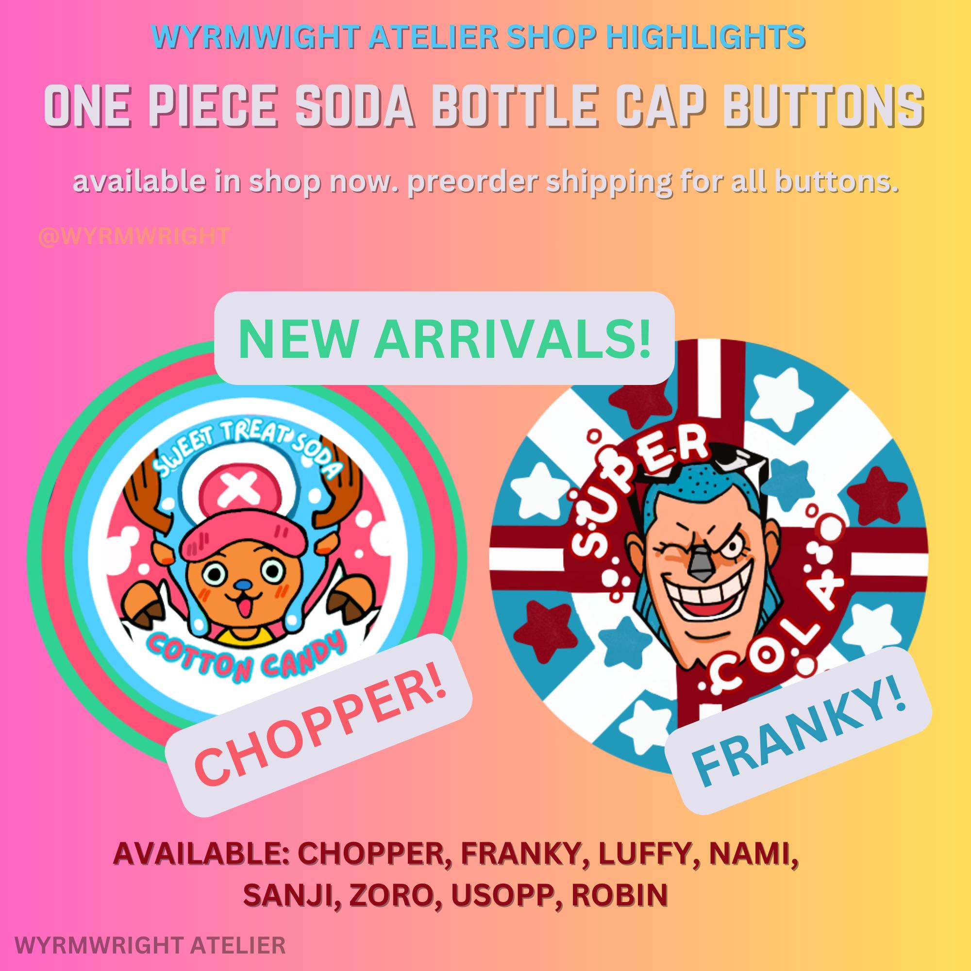 Pirate Soda Bottle Cap Buttons- Luffy, Zoro, Nami, Usopp, Sanji, Robin ...