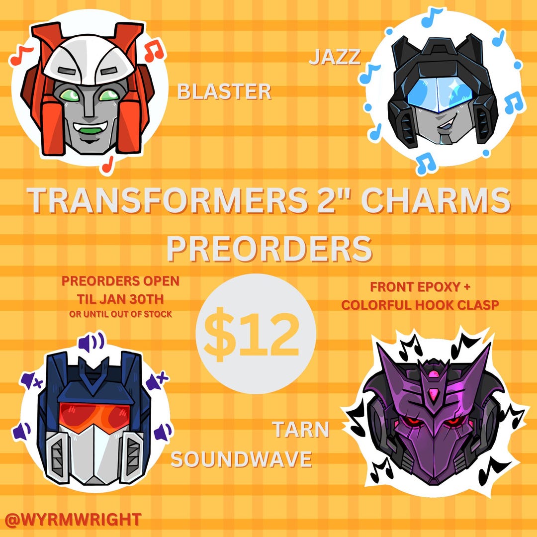 TRANSFORMERS 2'' Charms Blaster, Jazz, Soundwave, Tarn, Ravage ...
