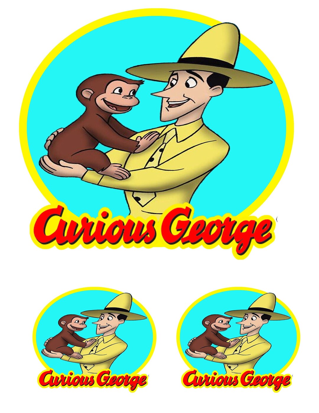STICKERS Curious George Friends Decals 7" and Pair of 3" - Etsy