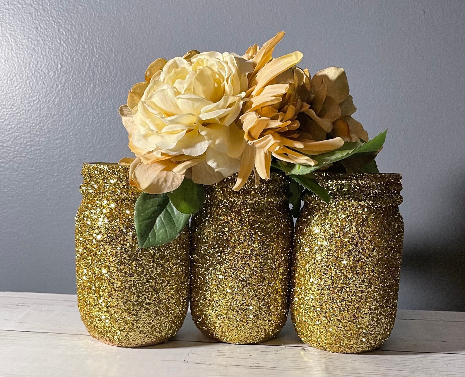 3 Gold Glitter Mason Jars Gold Wedding Vases Glitter Jars - Etsy