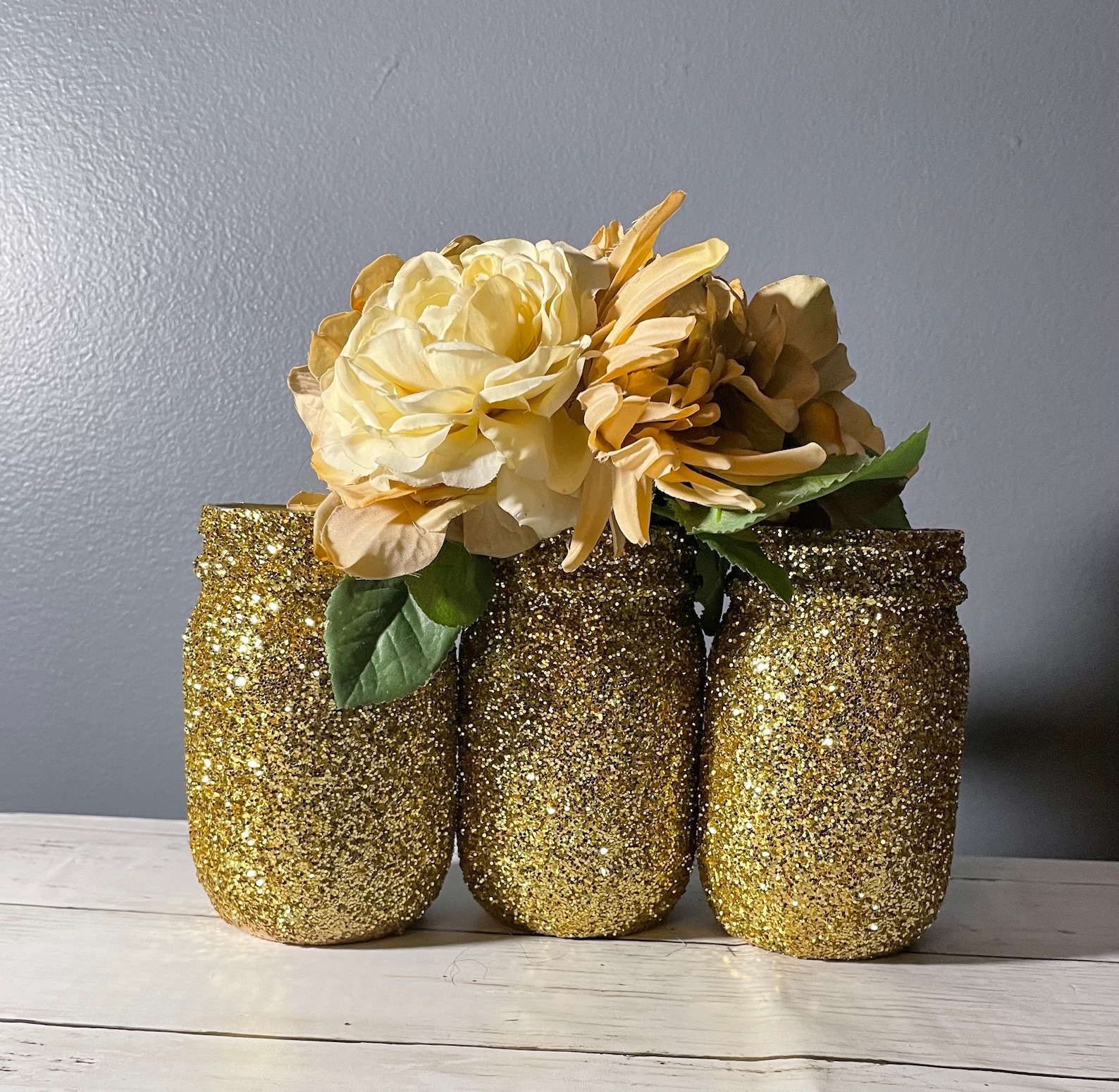 3 Gold Glitter Mason Jars Gold Wedding Vases Glitter Jars - Etsy