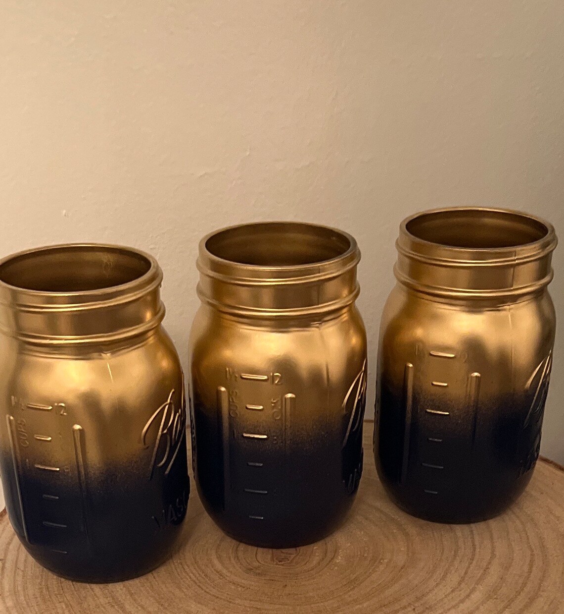 3 Navy and Gold Mason Jars/ Ombre Mason Jars/ Gold Mason Jars/ 3 Mason ...