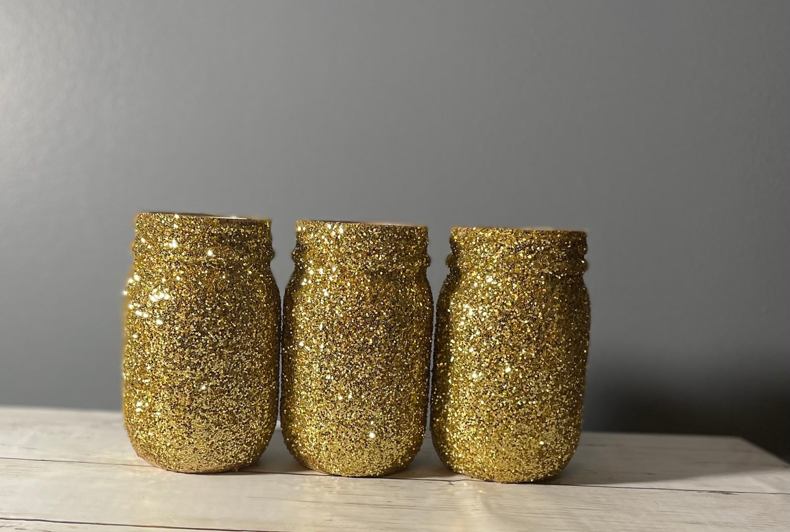 3 Gold Glitter Mason Jars Gold Wedding Vases Glitter Jars - Etsy