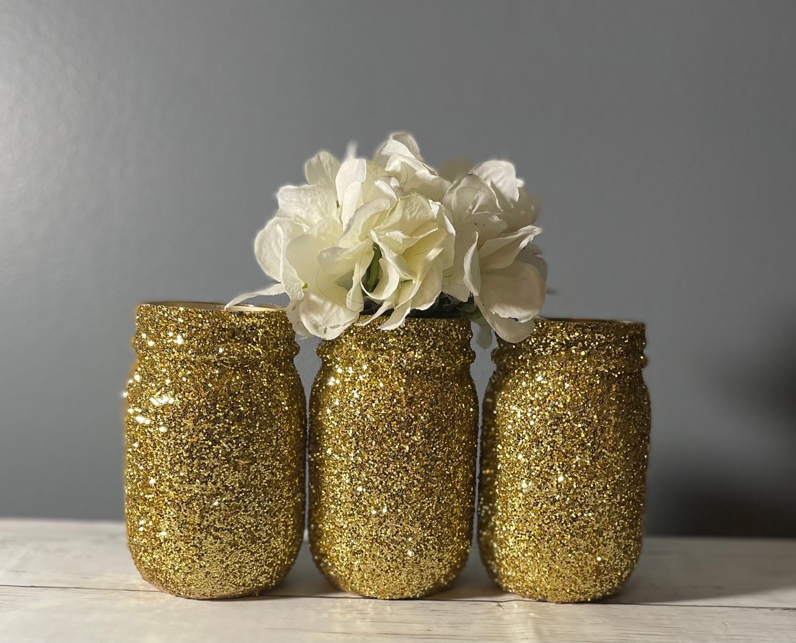 3 Gold Glitter Mason Jars Gold Wedding Vases Glitter Jars - Etsy