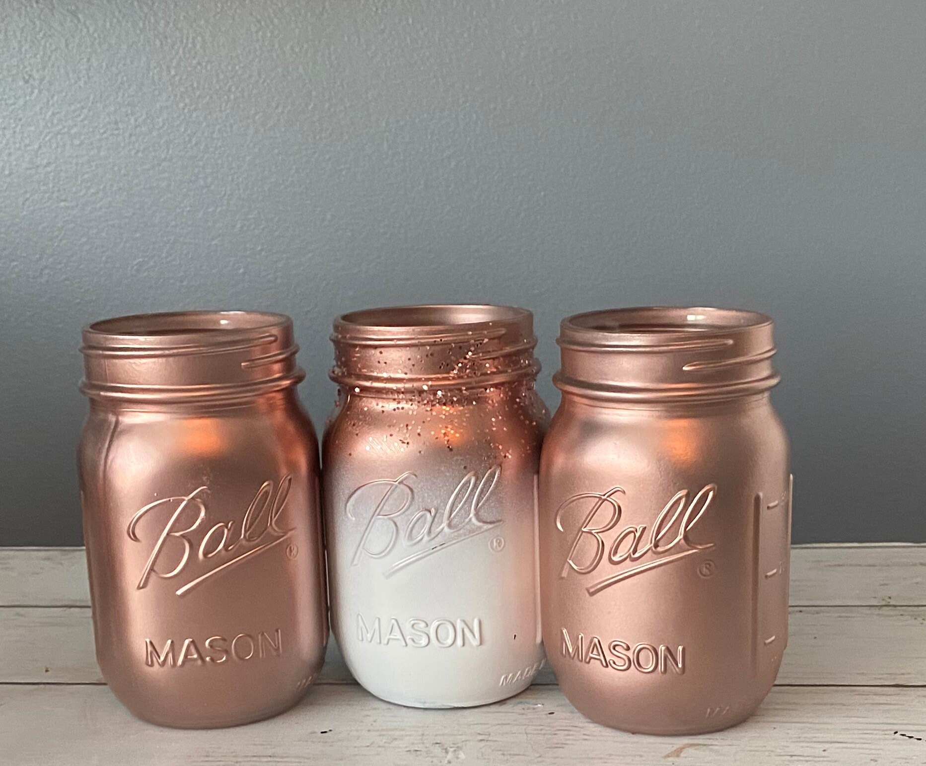 Set of 3 White and Rose Gold Mason Jars Rose Gold and White | Etsy