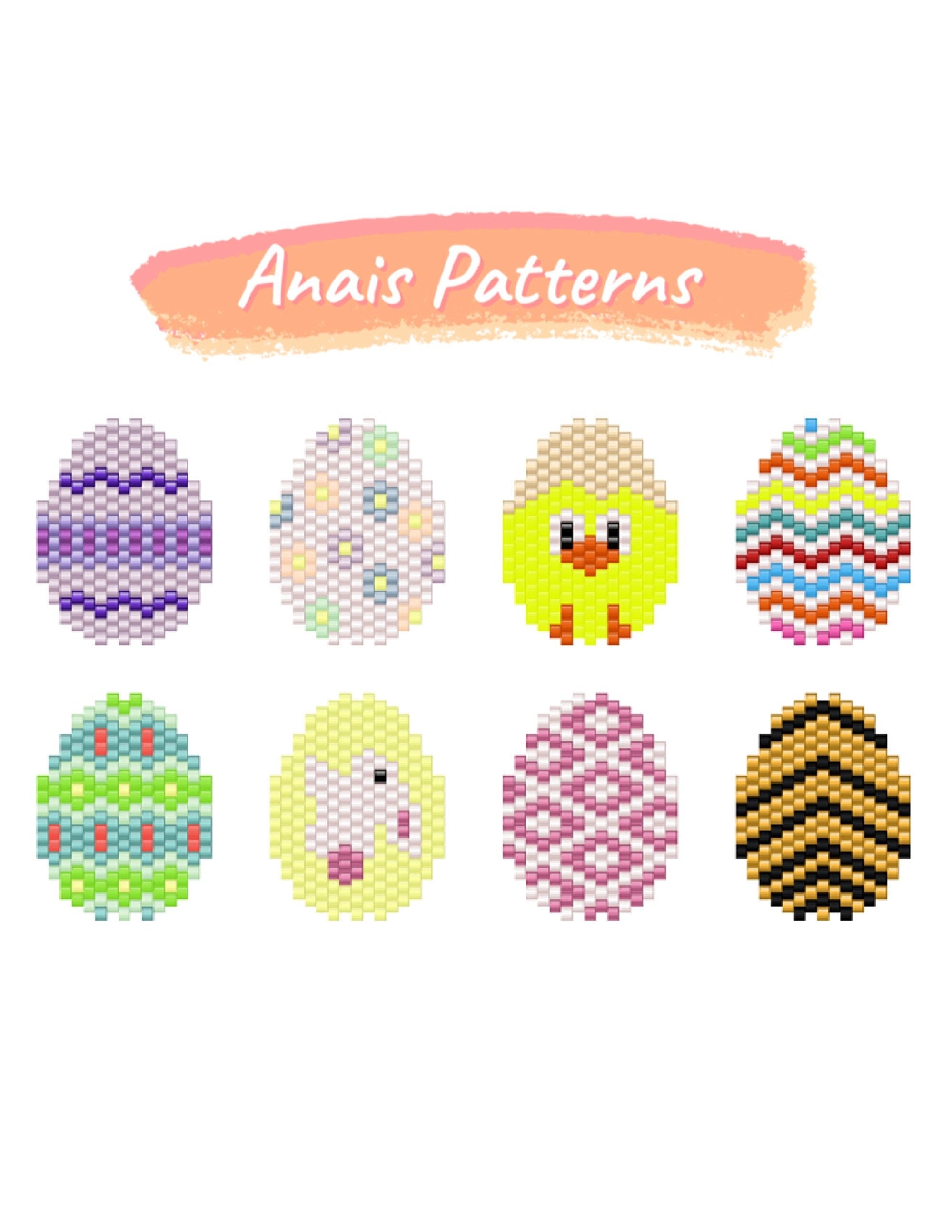 Easter Egg Miyuki Pattern, Bunny and Chick Miyuki Pattern, Peyote ...